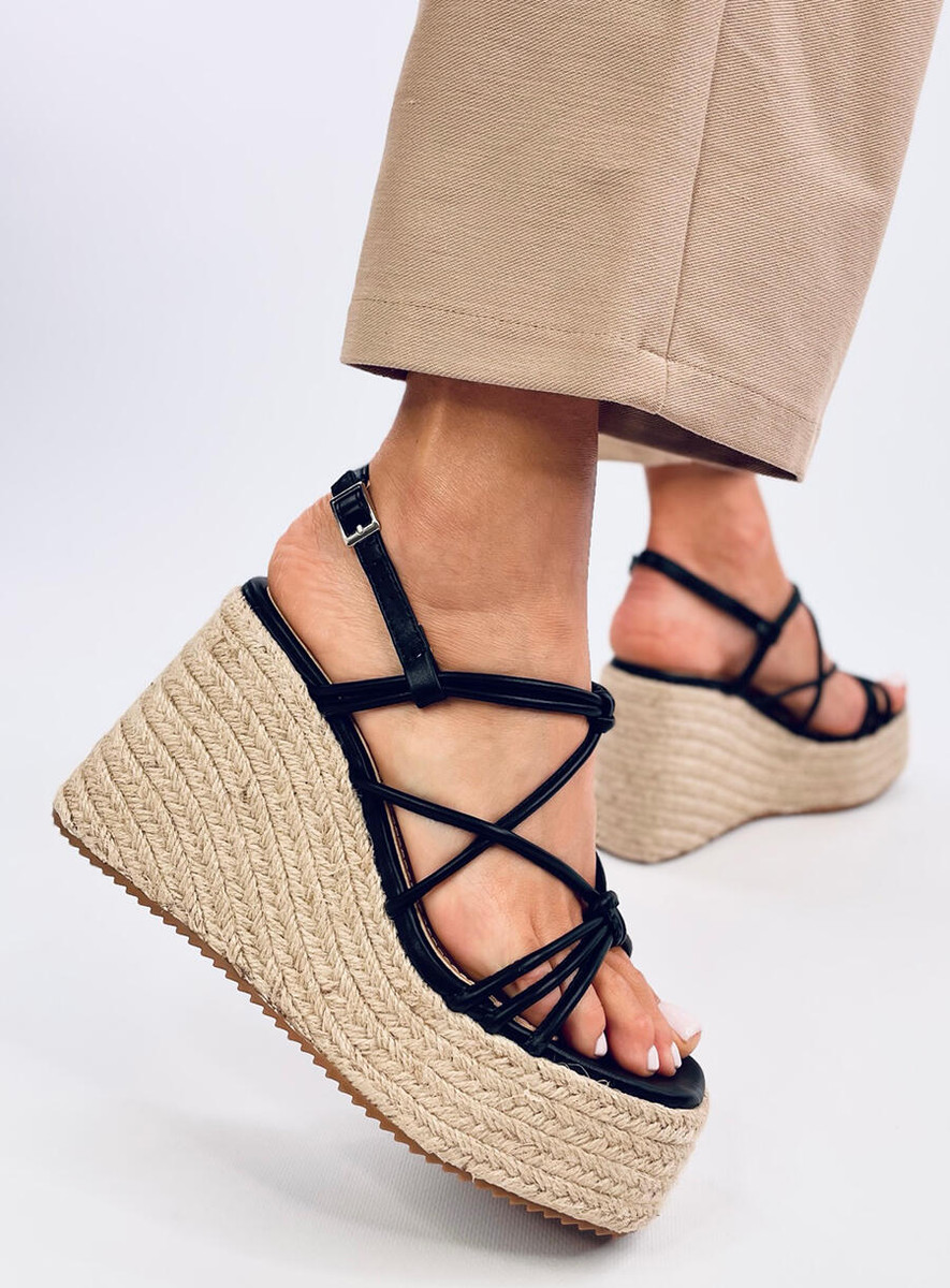 Sandałki espadryle na koturnie PASCAI BLACK | Sklep KupButy.com