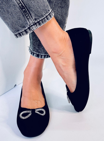 Baleriny zamszowe z kokardą BENOIT BLACK | Sklep KupButy.com